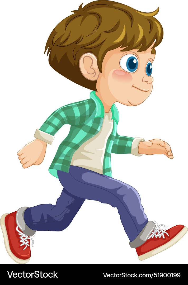 Smiling boy walking with confidence and joy Vector Image