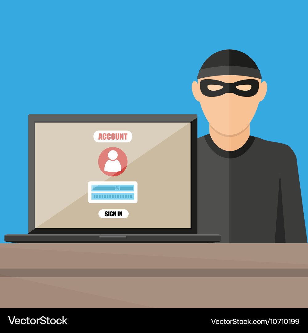 Thief hacker stealing passwords from laptop Vector Image