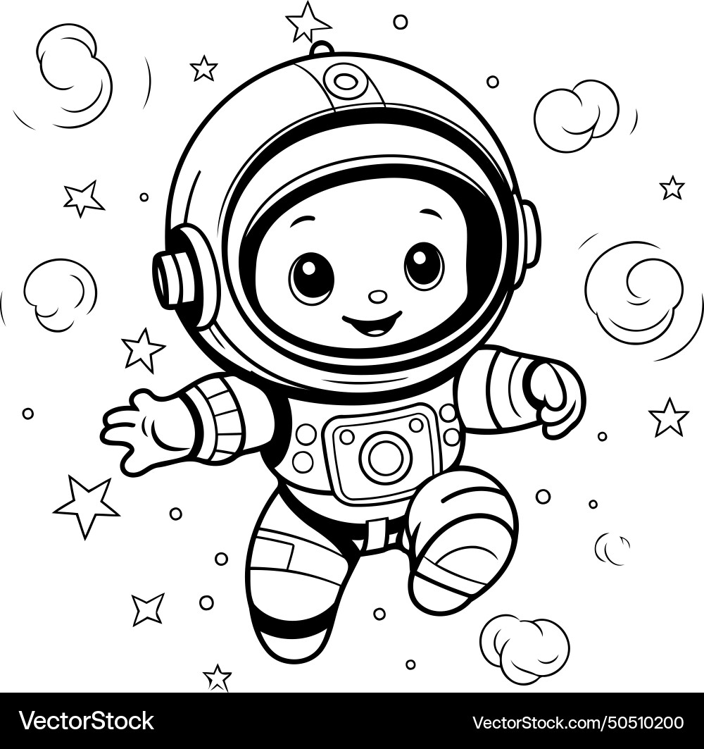 Cute cartoon astronaut in space for coloring book Vector Image