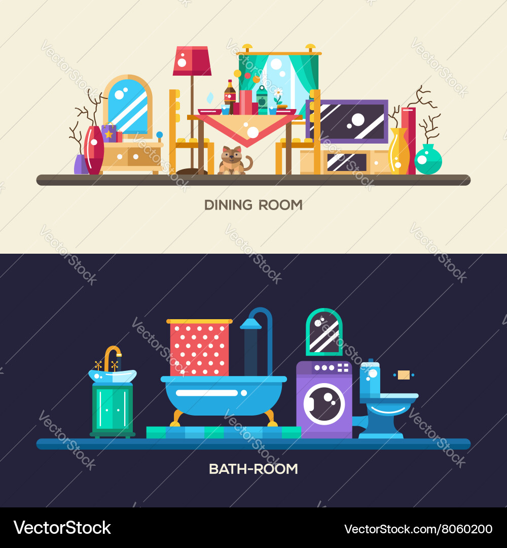 Flat design home interior banners headers set Vector Image