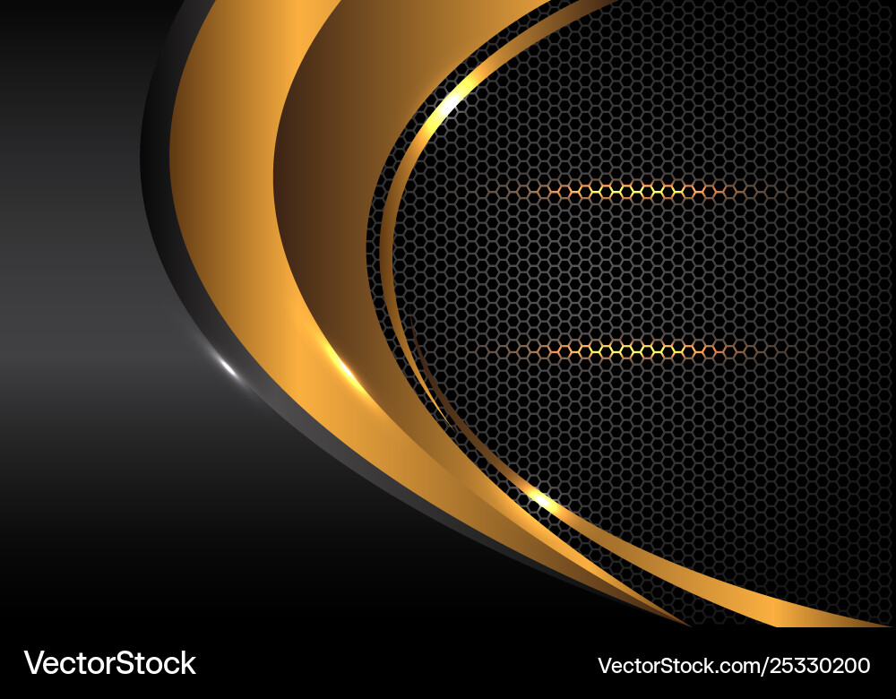 Gold curve and grey metallic on hexagon mesh Vector Image