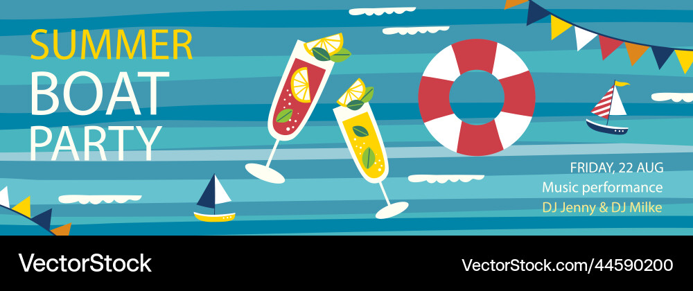Hand drawn boat party horizontal banner Royalty Free Vector