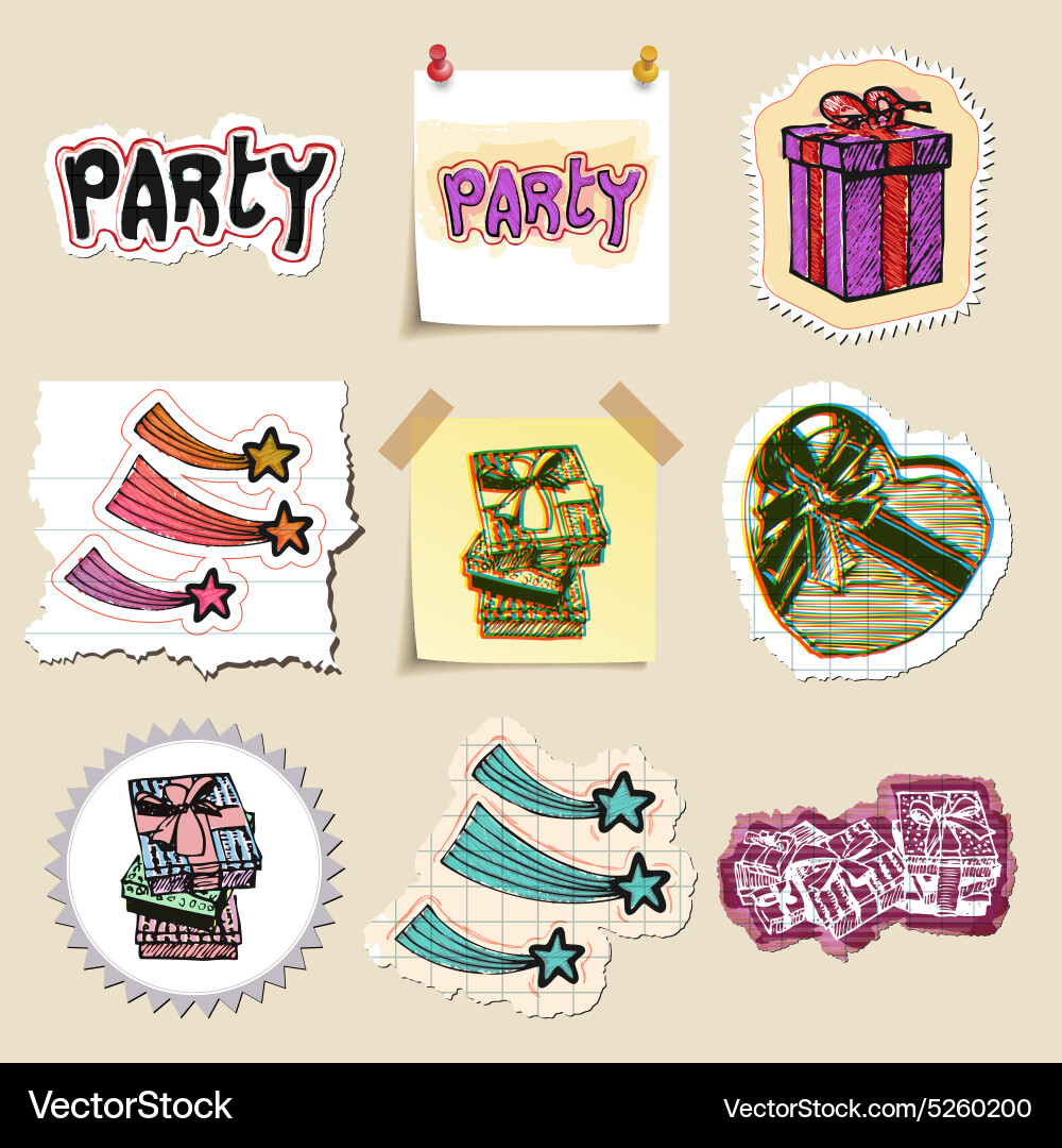 Hand drawn party and celebration emblems set Vector Image
