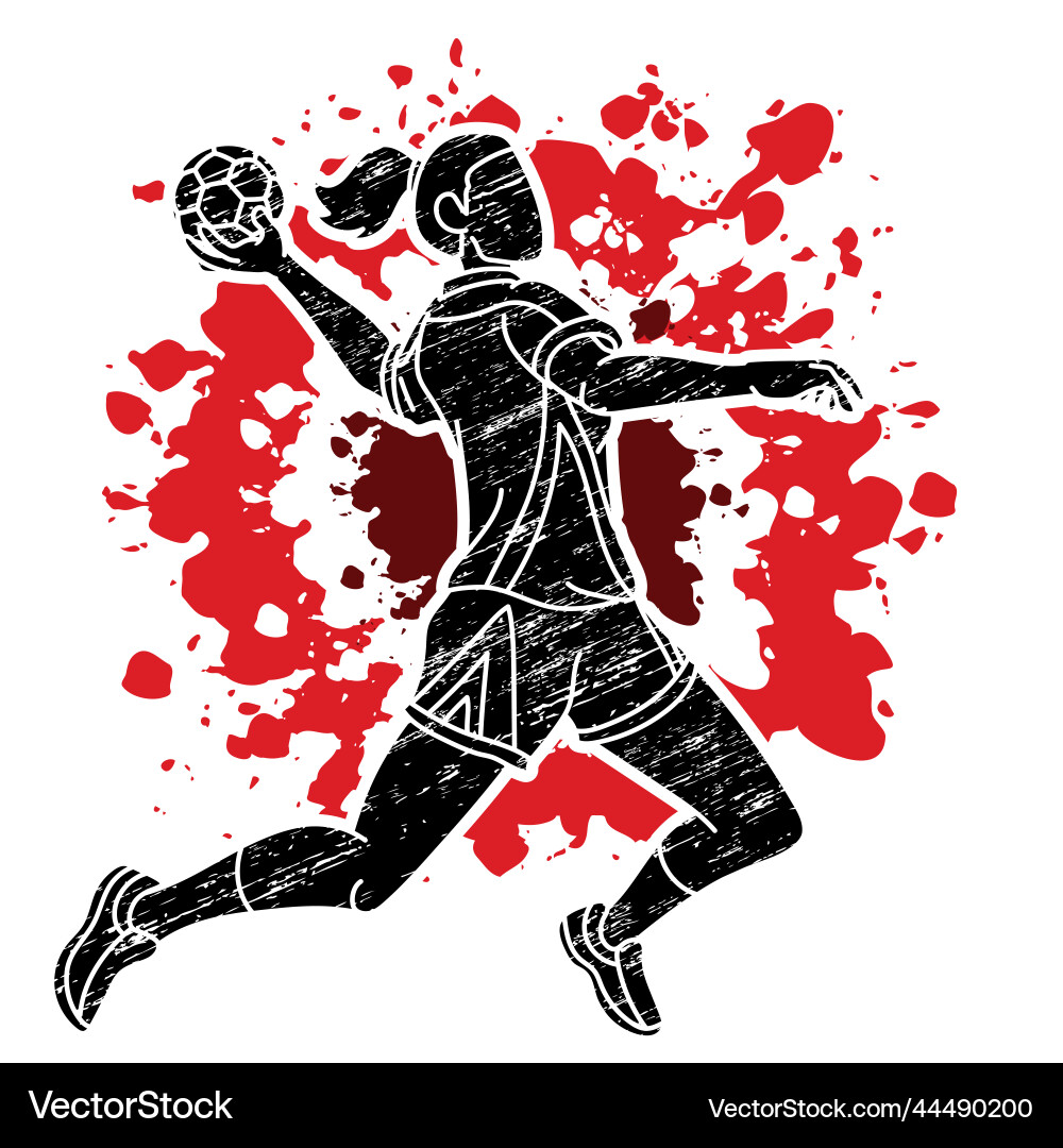 Handball sport female player action Royalty Free Vector