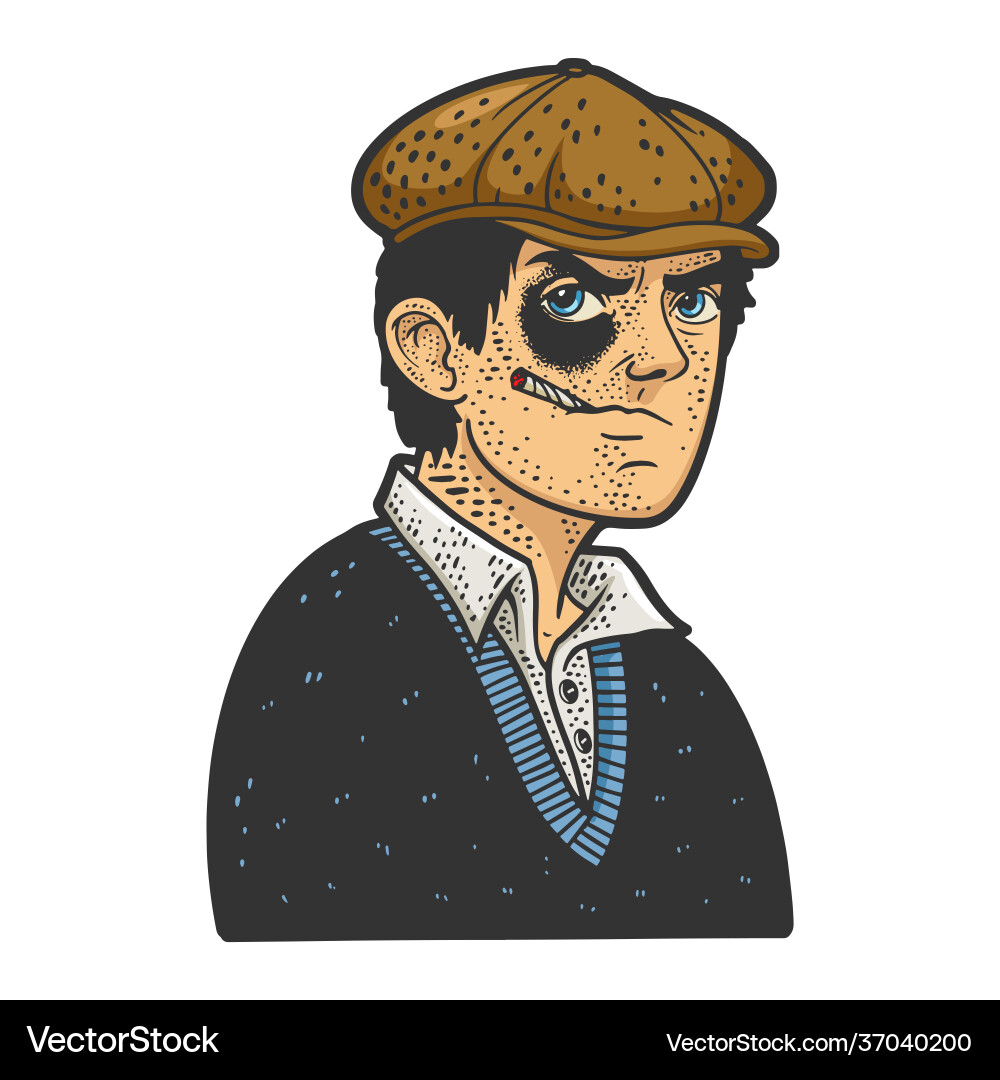 Hooligan man black eye sketch Royalty Free Vector Image