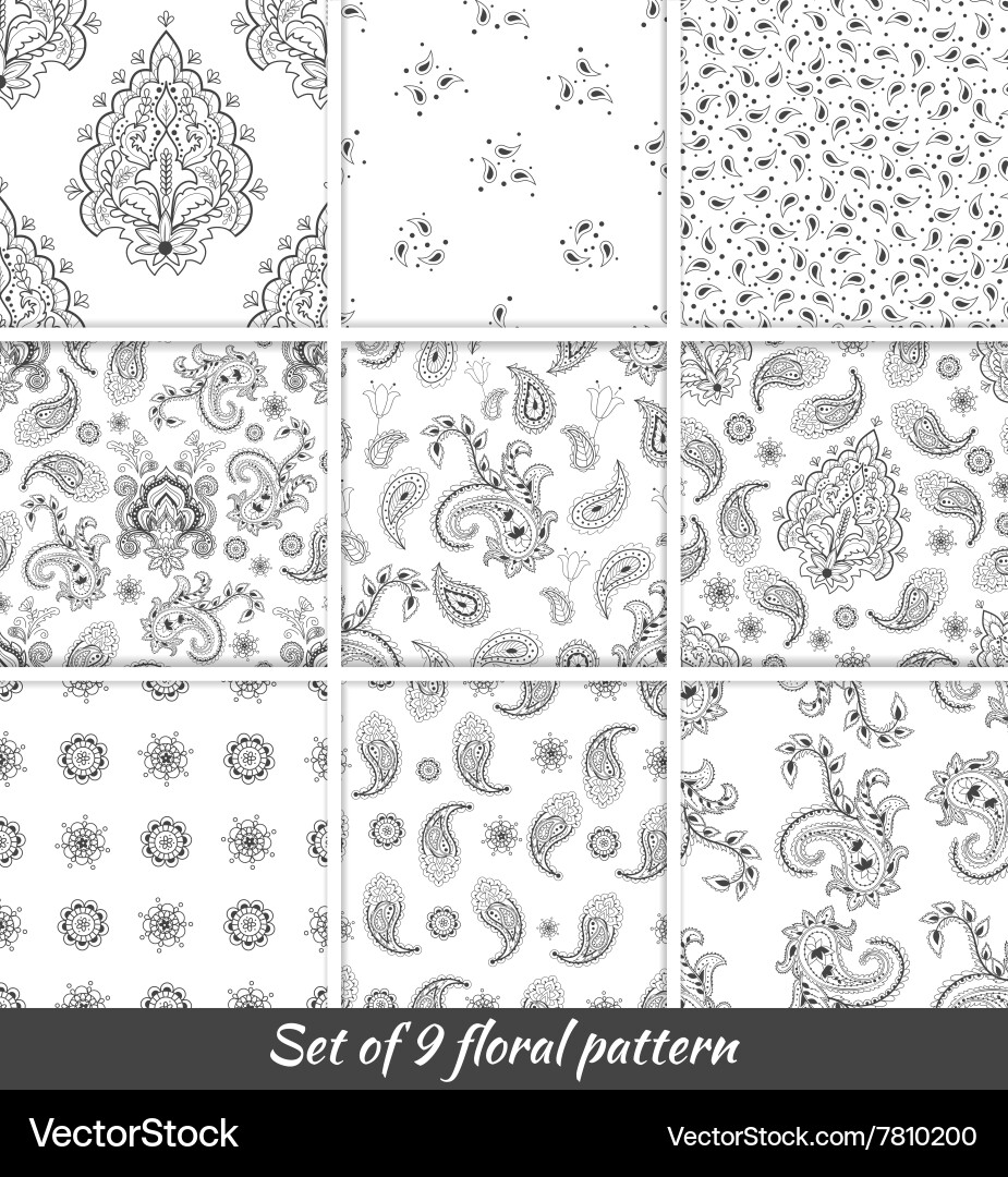Monochrome Paisley Floral Pattern Royalty Free Vector Image