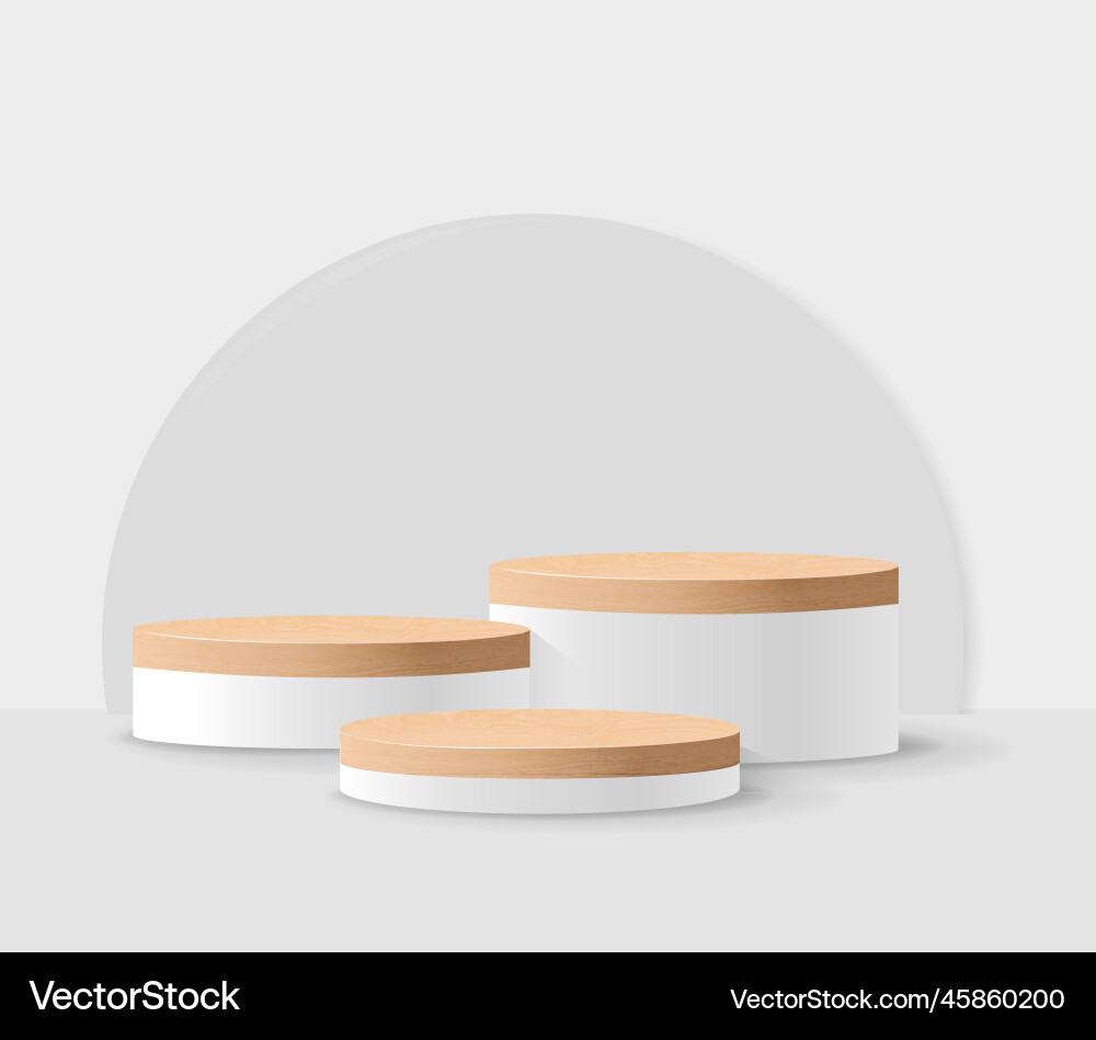 Realistic wooden podium and white background Vector Image