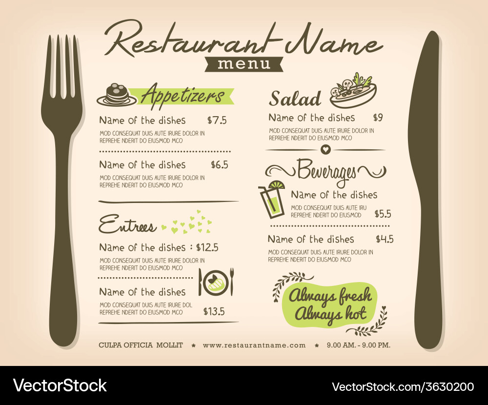 Restaurant placemat menu design template layout Vector Image