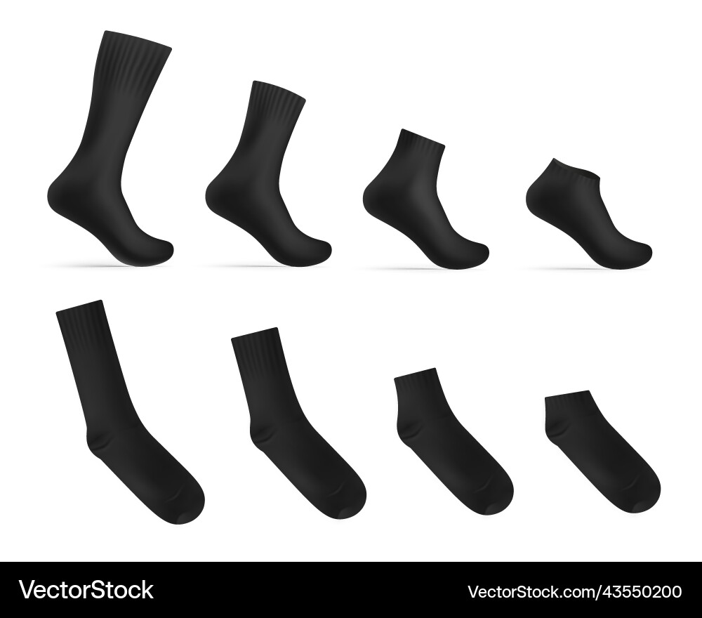 Set of black realistic sock mockups Royalty Free Vector
