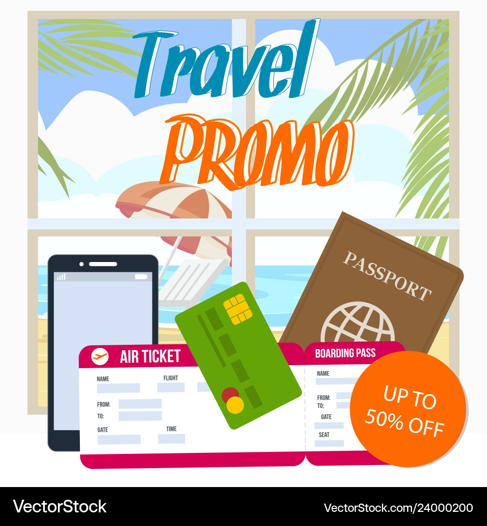 Travel promo discount coupon layout with text Vector Image