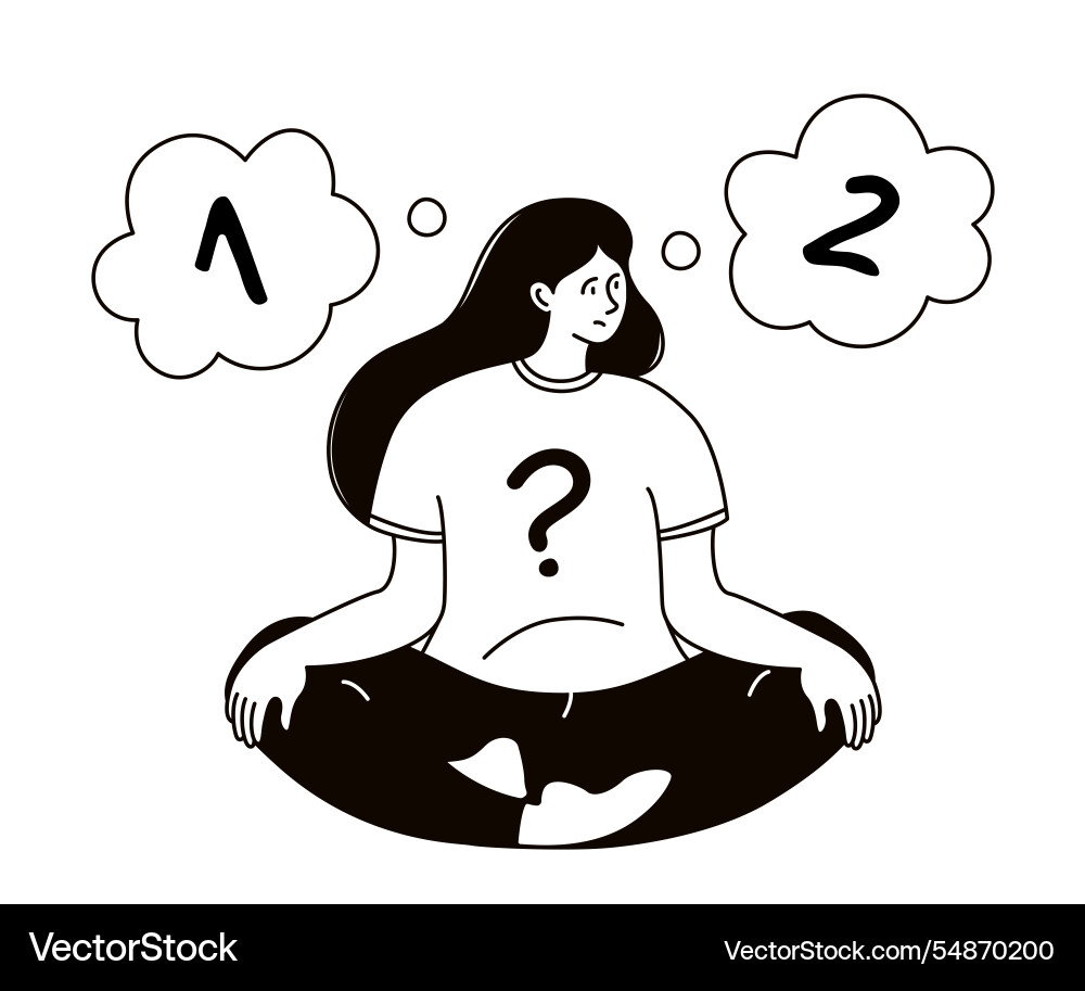 Woman choosing between two options outline black Vector Image