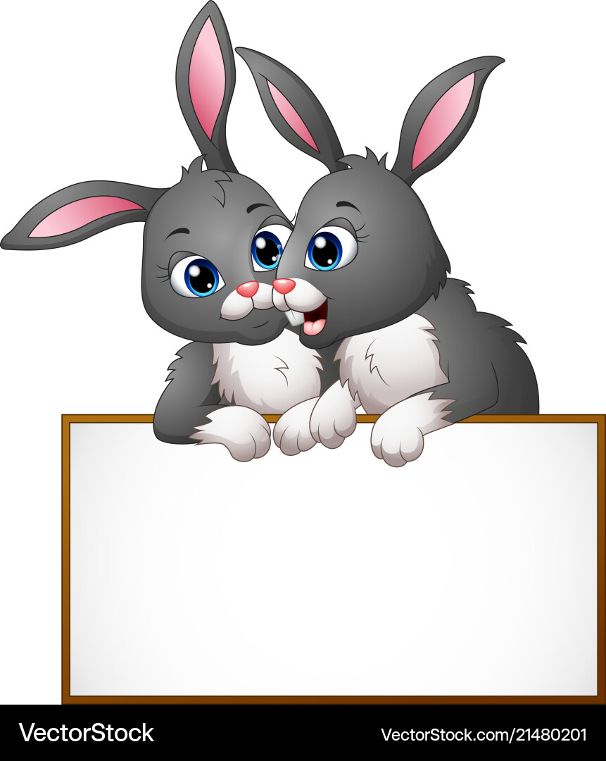 Cartoon rabbit couples holding empty board Vector Image