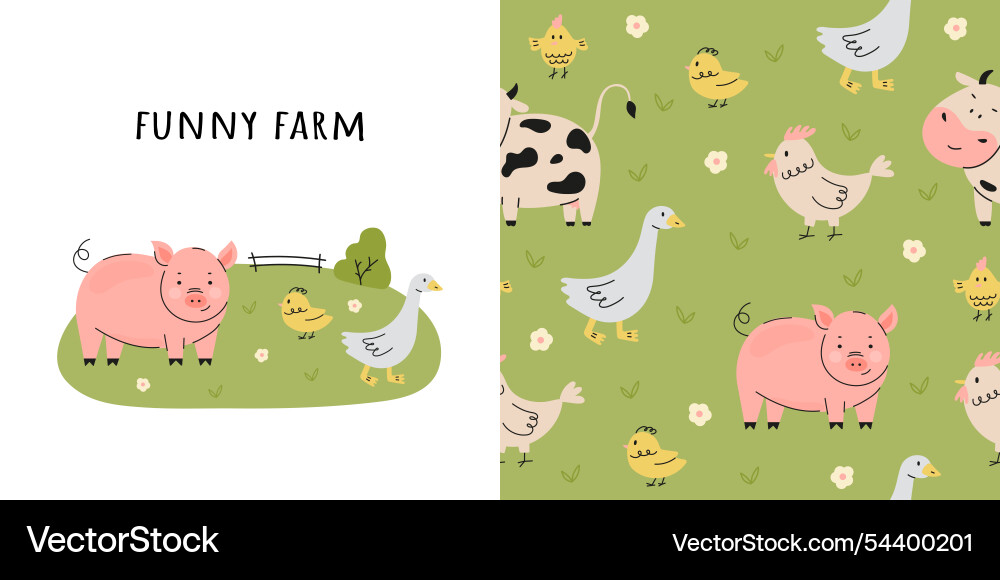 Charming Farm Animal Pattern Royalty Free Vector Image