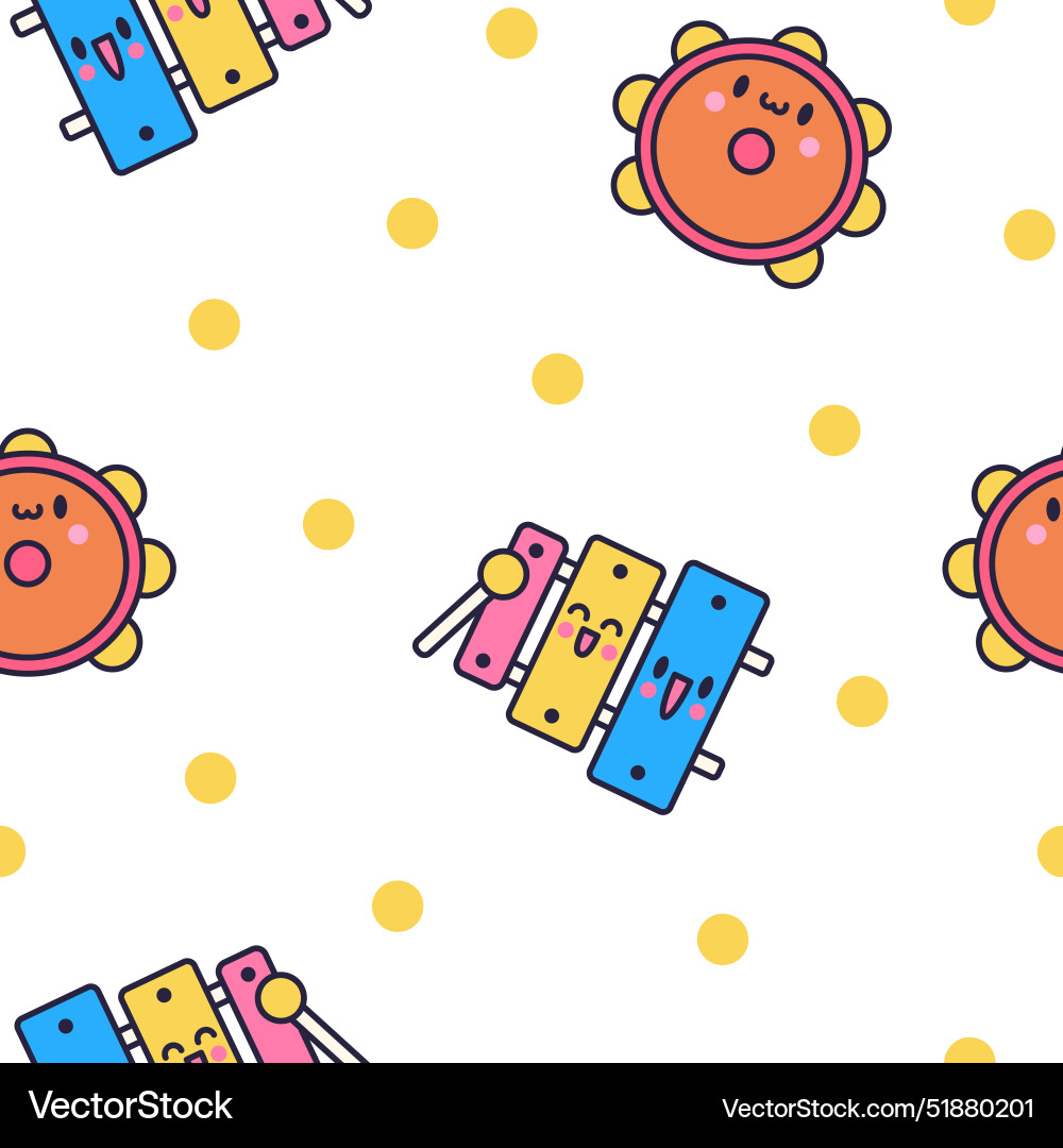 Cute musical instruments with happy face seamless Vector Image