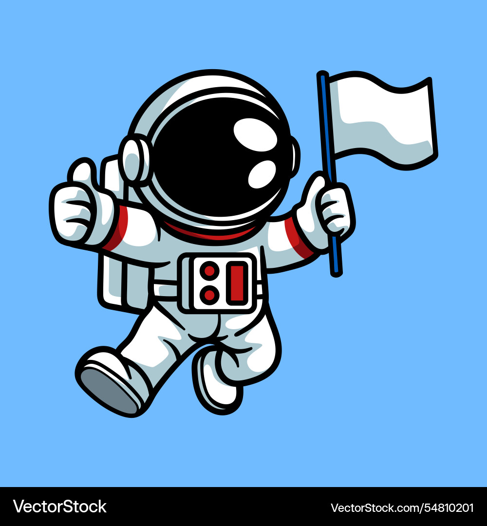 Fun astronaut hold flag cartoon character isolated