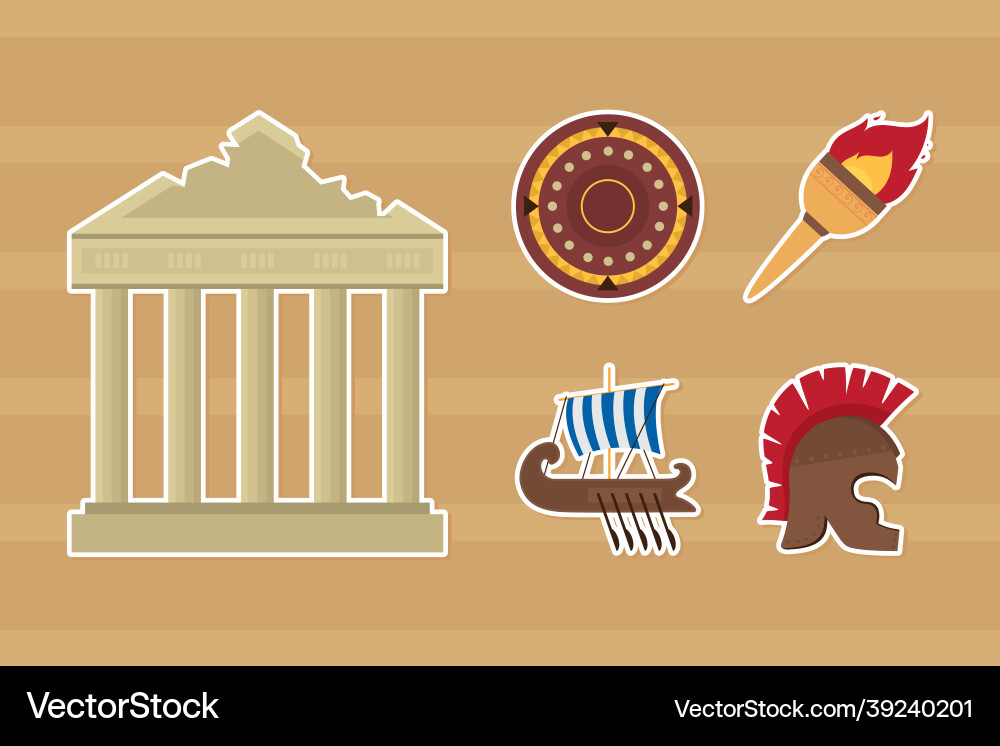 Greek ruins and symbols Royalty Free Vector Image