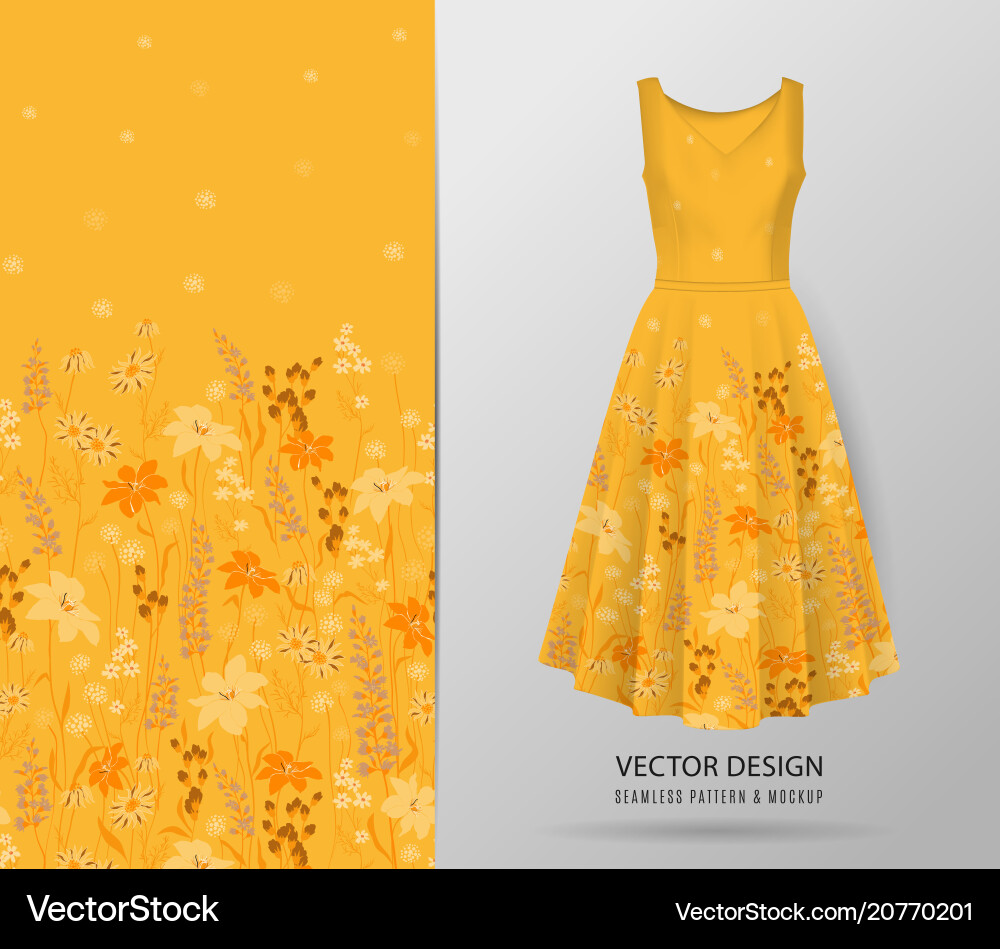 Hand drawn floral pattern on dress mockup Vector Image