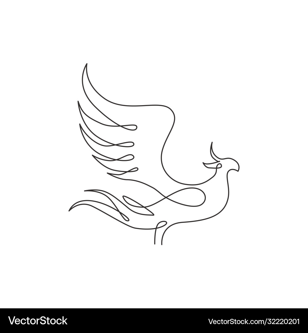 One continuous line drawing elegant phoenix Vector Image