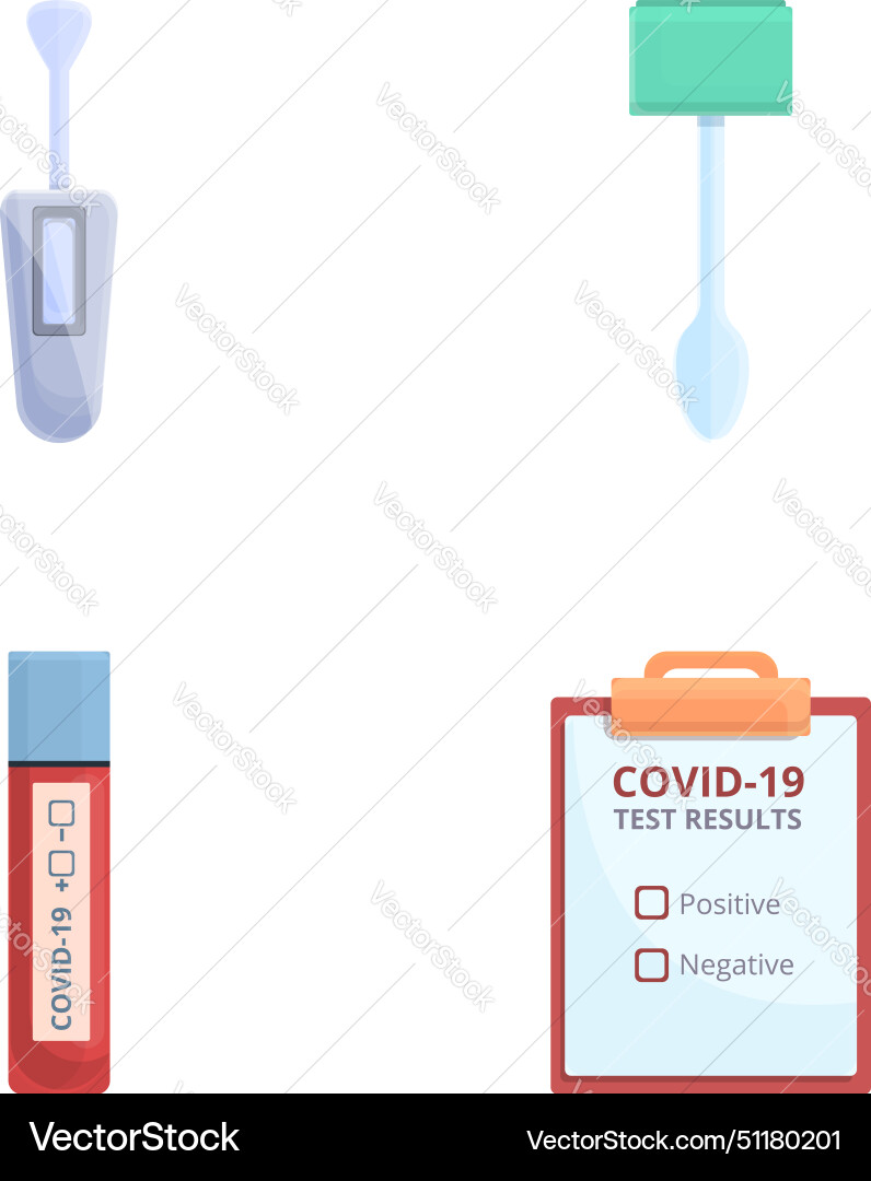 Pcr test icons set cartoon equipment Royalty Free Vector