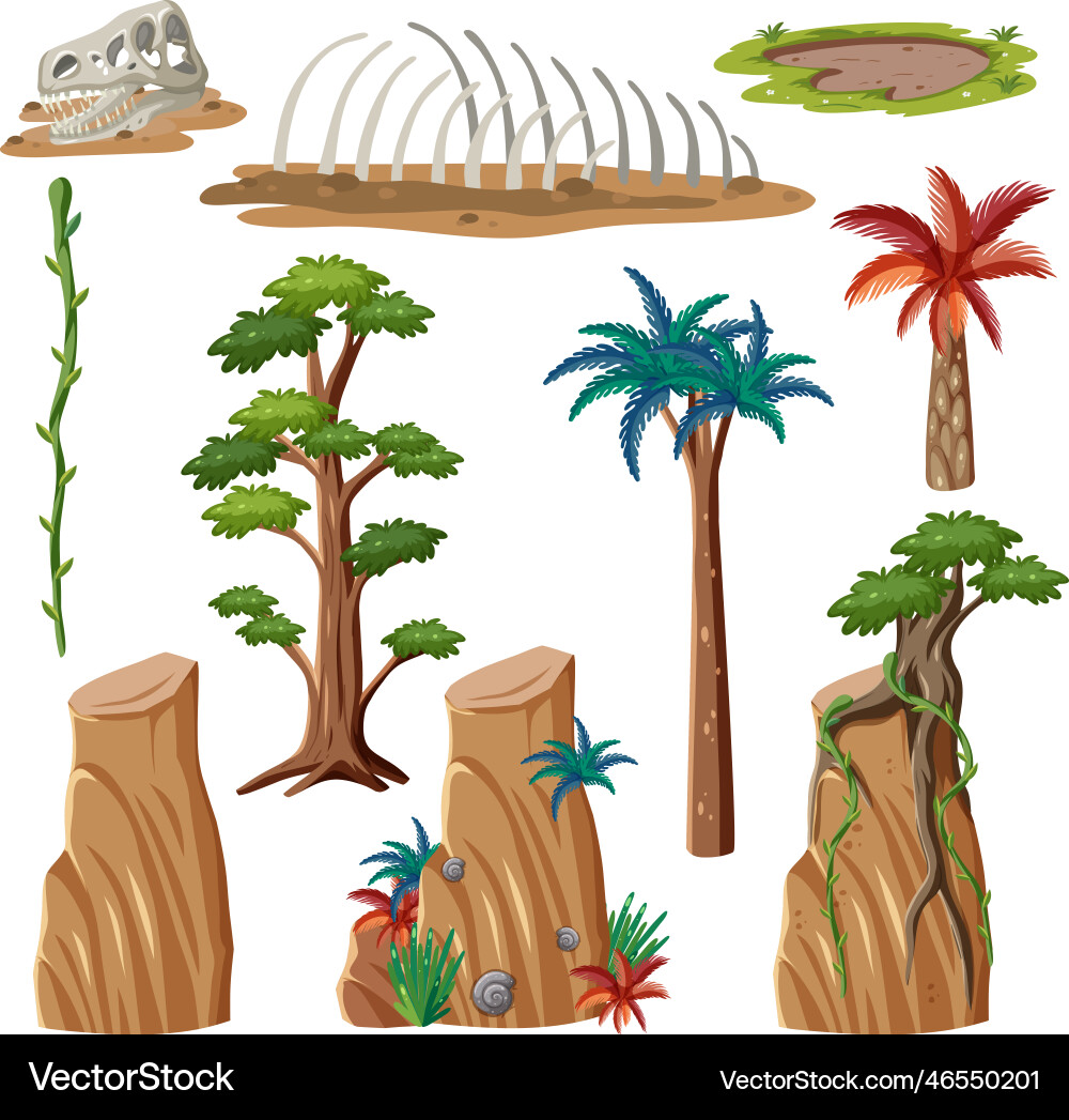 Prehistoric tree and plant set Royalty Free Vector Image