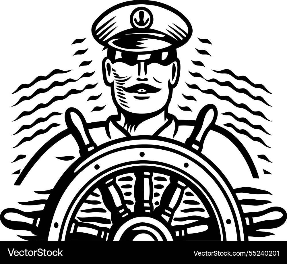 Ship captain at helm wheel sailing sailor emblem Vector Image