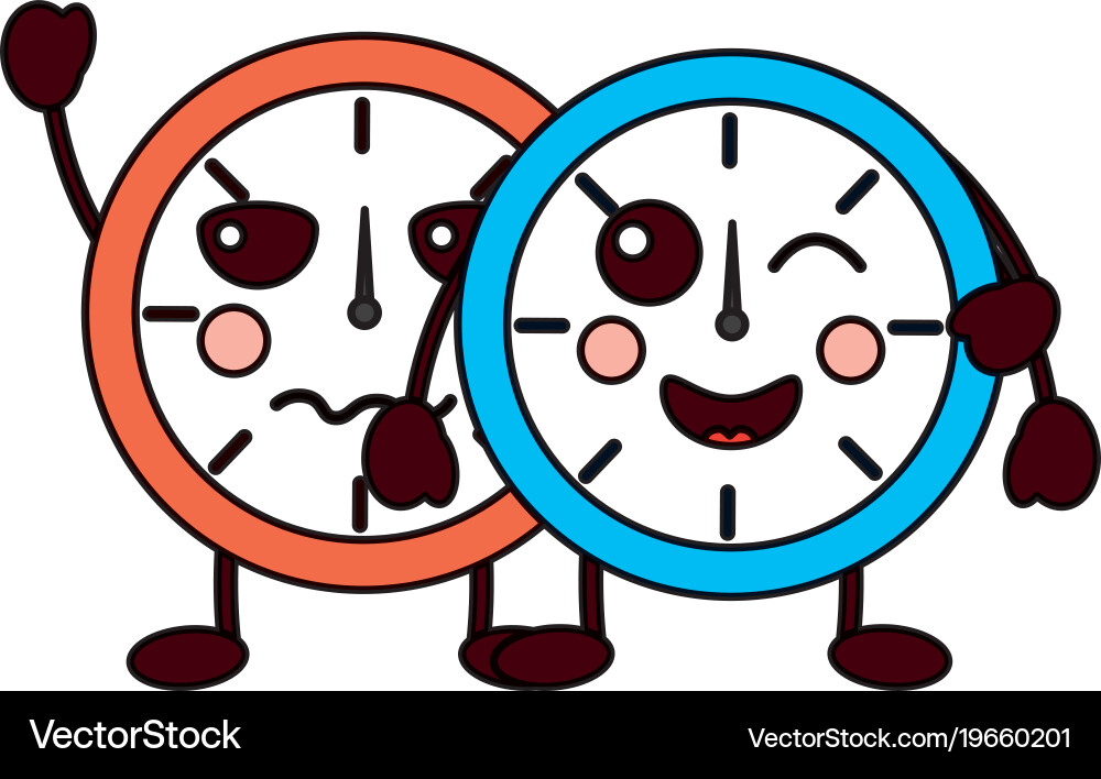 Two kawaii clock character cartoon style Vector Image