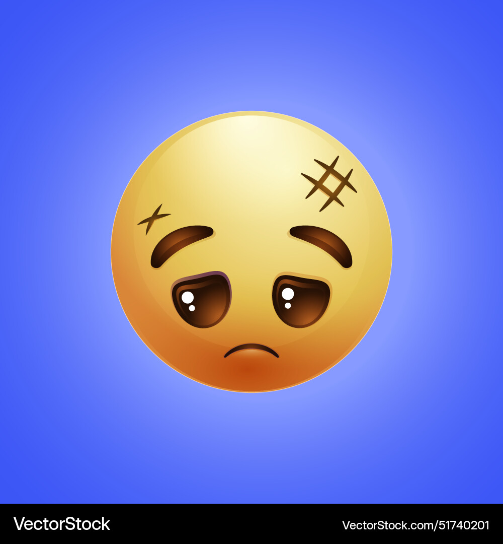 Yellow smiley with a cross on its forehead Vector Image