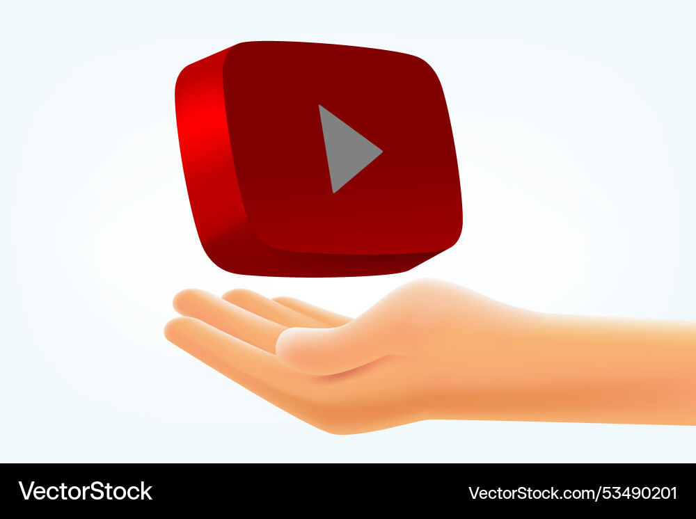 Youtube application 3d button with the hand Vector Image