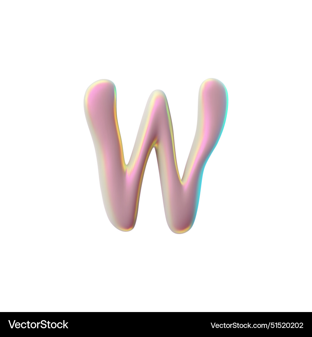 3d glossy plastic pink letter w liquid surface Vector Image