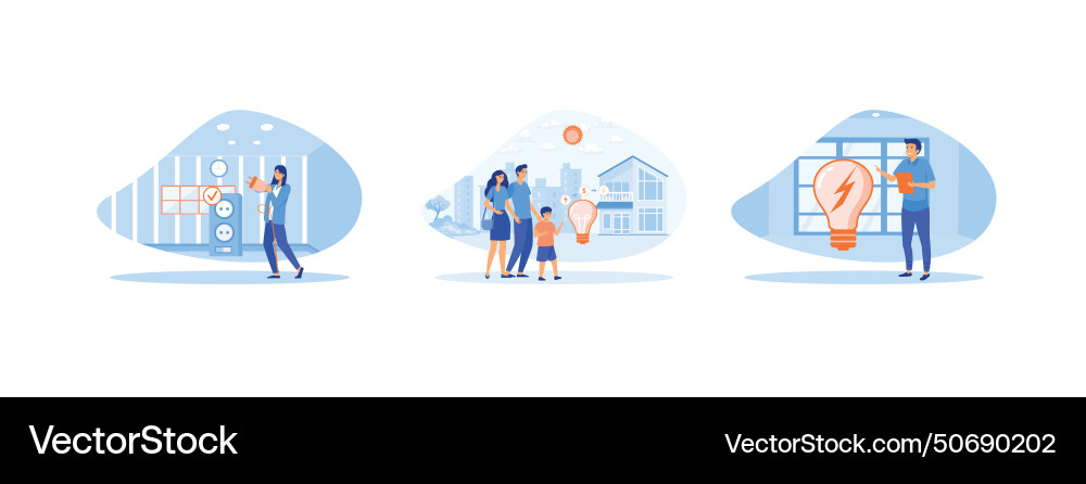 Reduce energy consumption family unplug Royalty Free Vector