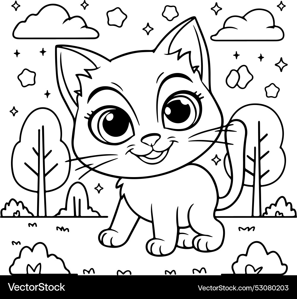 A cat themed coloring page line 3 Royalty Free Vector Image
