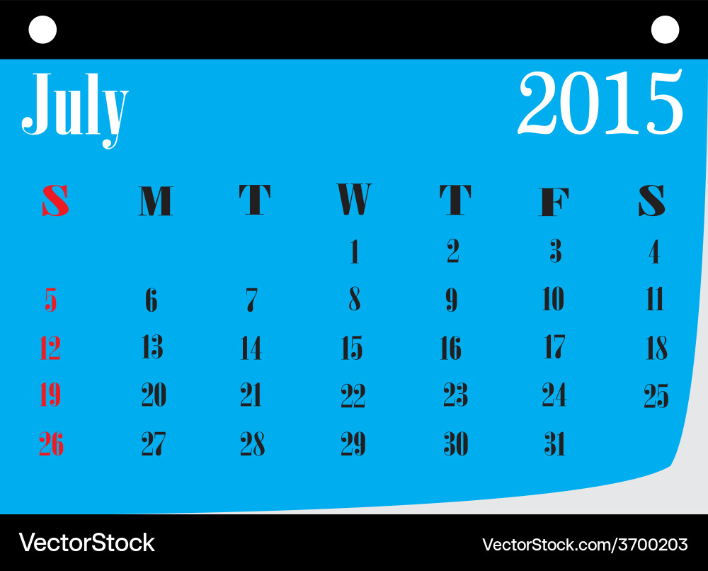Calendar july 2015 Royalty Free Vector Image - VectorStock