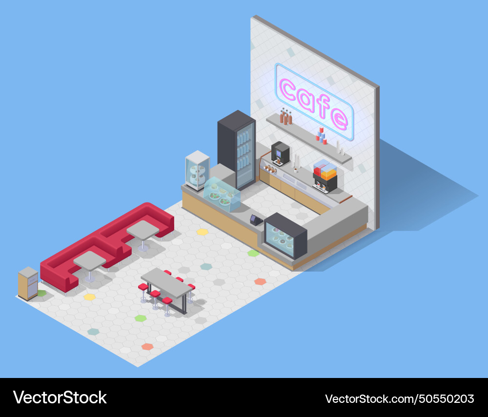 Food cafe isometric composition Royalty Free Vector Image