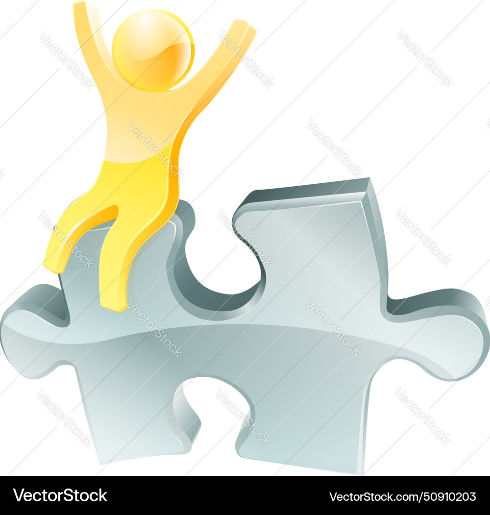 Gold person on jigsaw piece Royalty Free Vector Image
