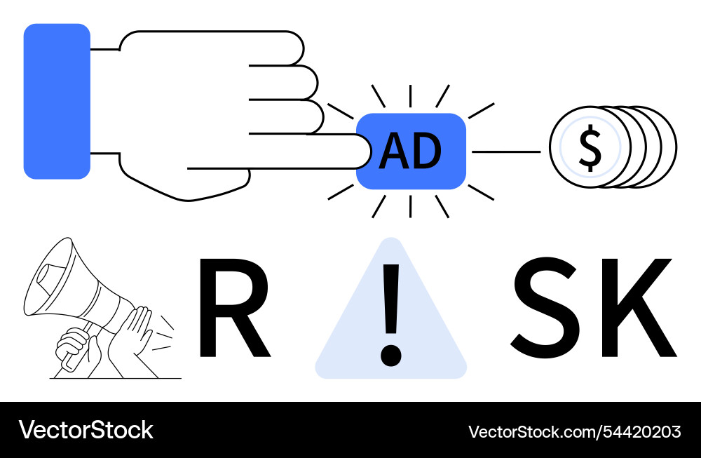 Hand pressing ad button with exclamation mark Vector Image