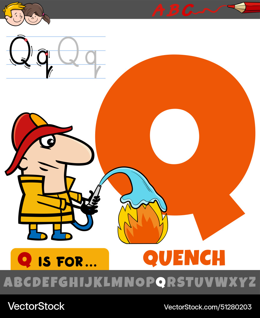 Letter q from alphabet with quench phrase cartoon Vector Image