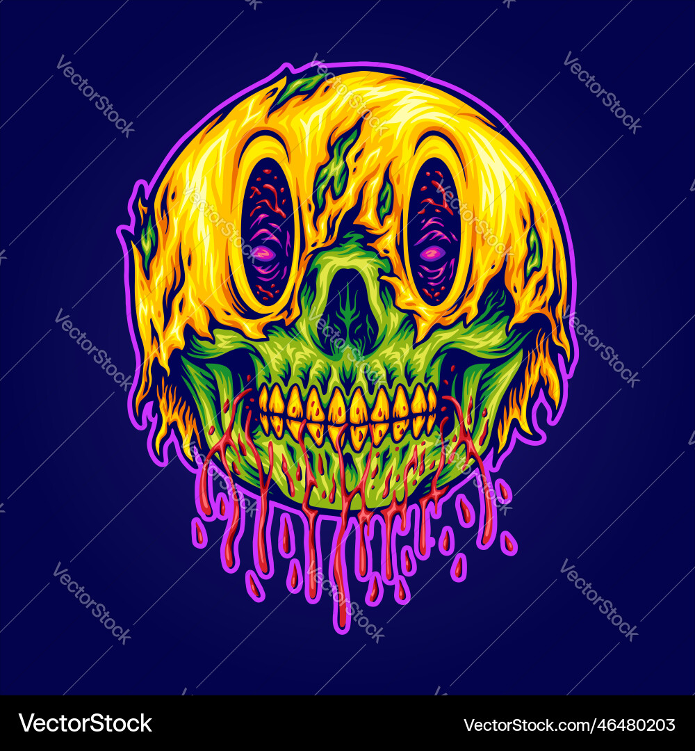 Scary zombie skull melted smiley emoticons cartoon