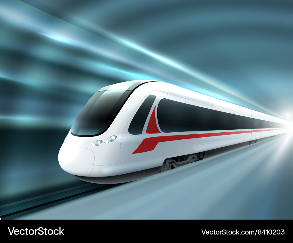 Speed train railway station realistic poster Vector Image