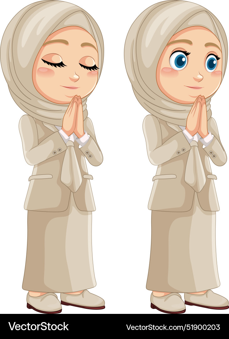 Two muslim characters in traditional attire Vector Image