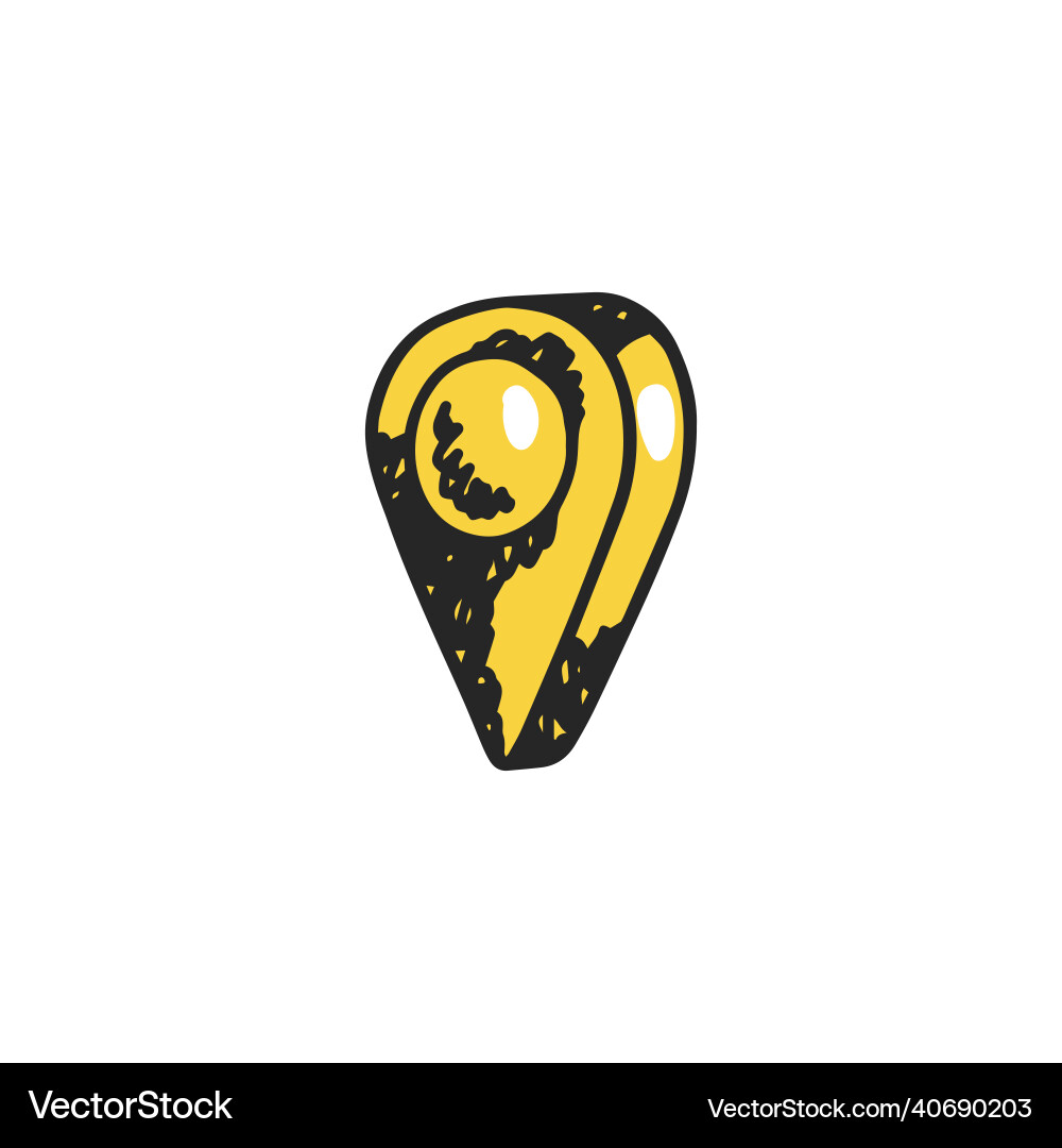 Yellow pin map marker icon hand drawn in doodle Vector Image