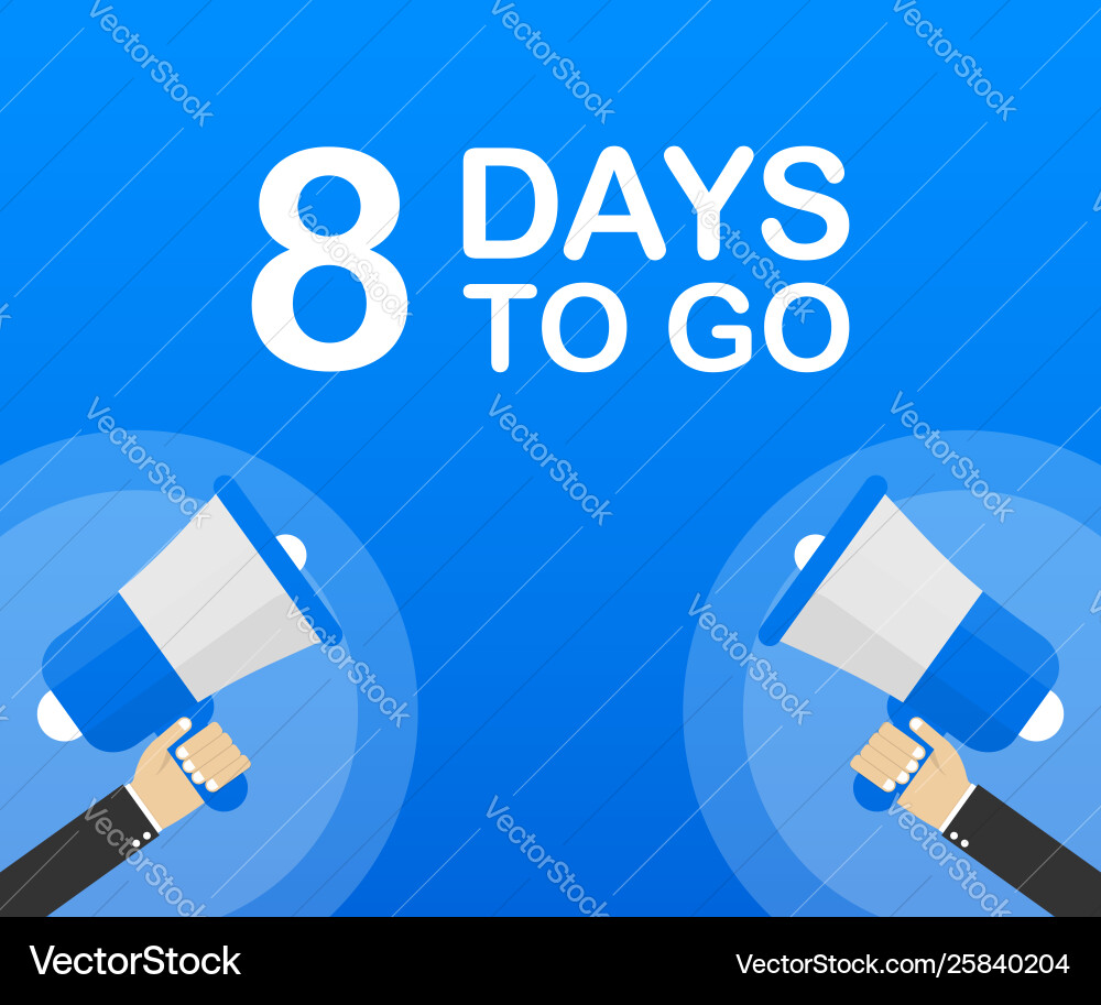 8 days to go flat icon on blue background banner Vector Image