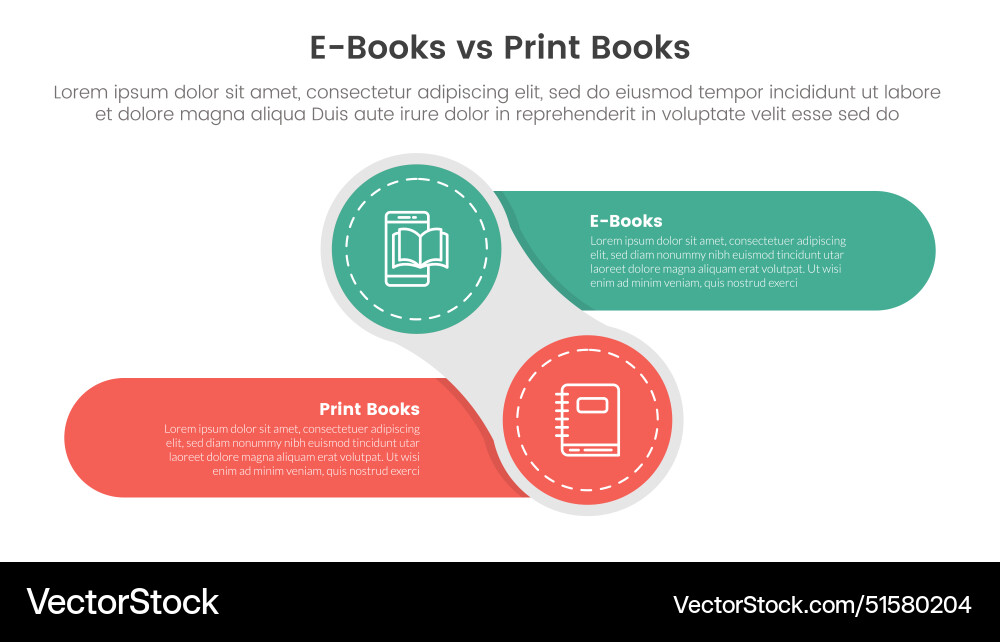 Ebook vs physical book comparison concept Vector Image