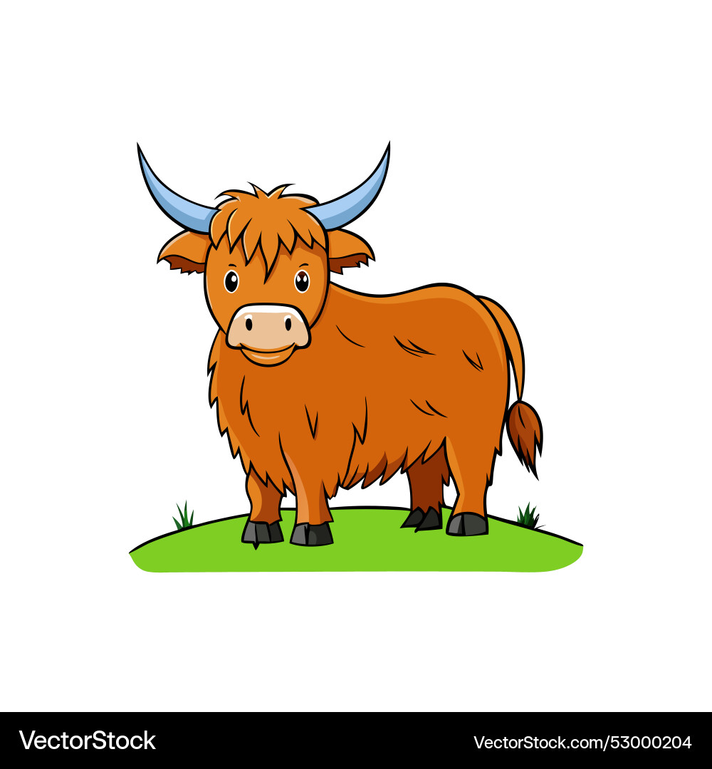 Highland cow in the field Royalty Free Vector Image