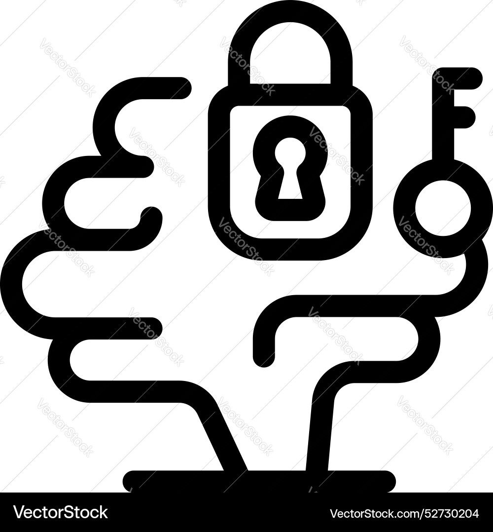 Human brain is locked with key mind security icon Vector Image