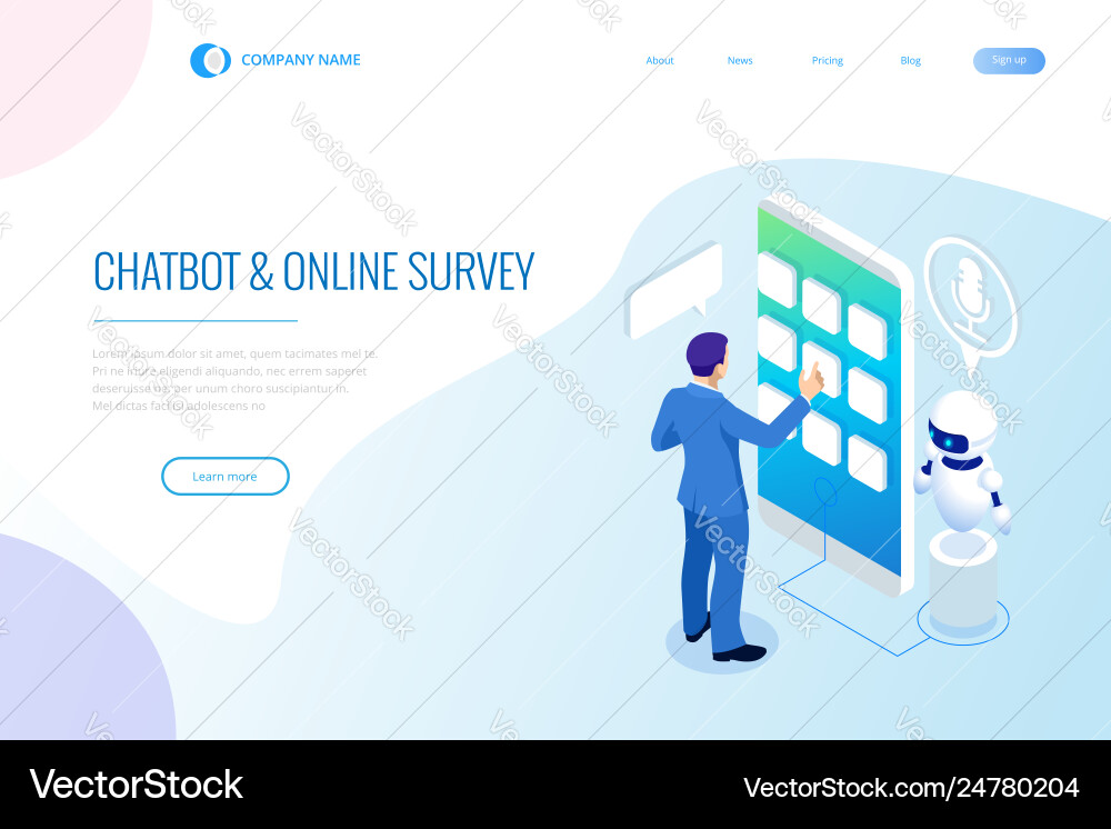 Isometric chat bot and online survey exam Vector Image