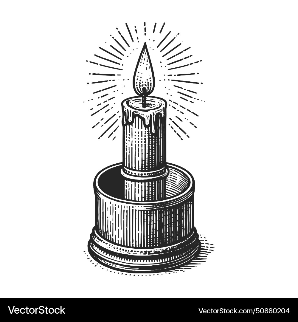 Lit candle in holder engraving – Royalty-Free Vector | VectorStock