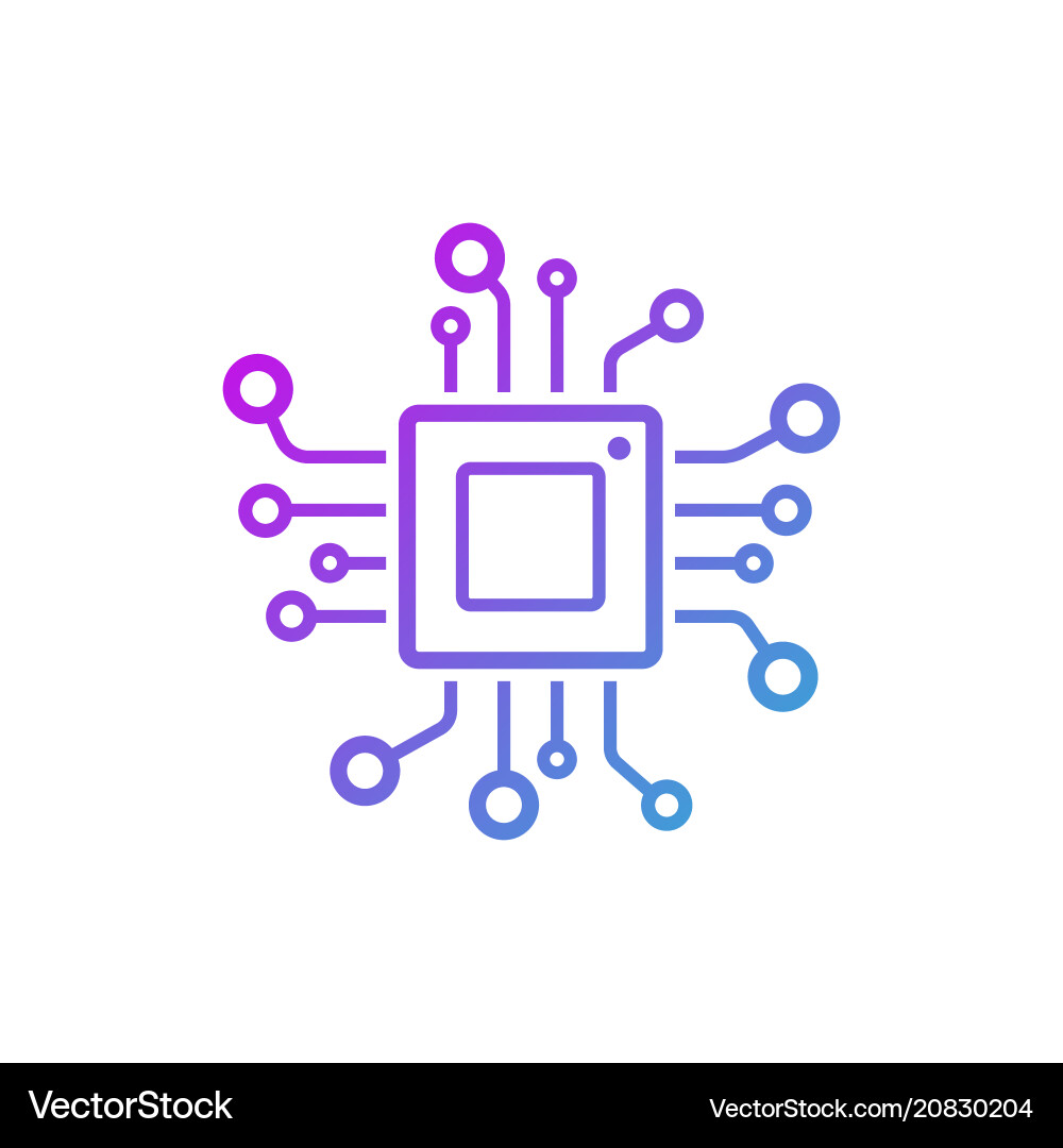 Microchip line icon cpu central processing unit Vector Image