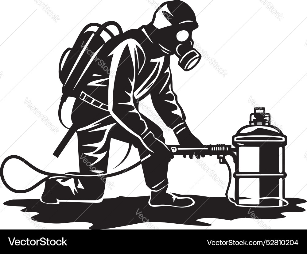 Pest purger emblem logo bug buster fumigating man Vector Image