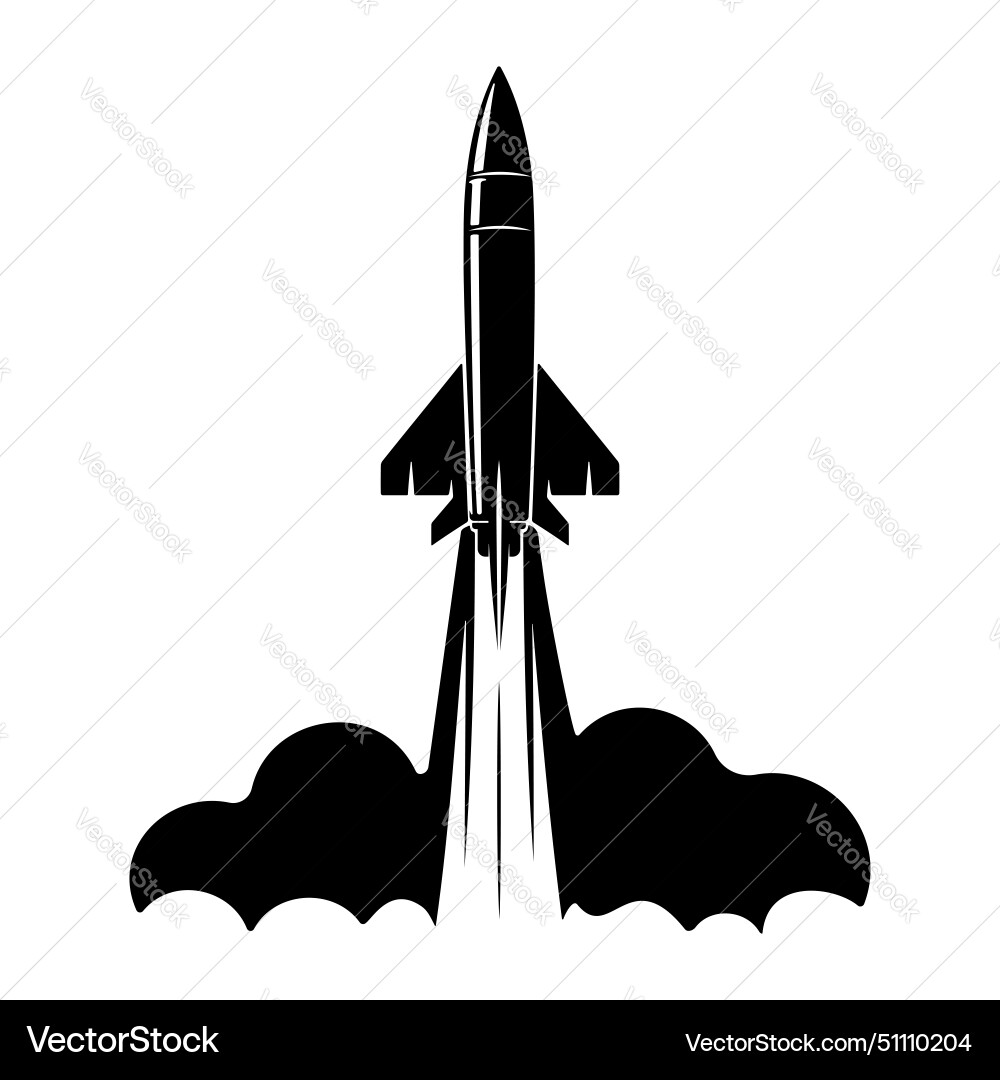 Rocket launch silhouette clip art flat Royalty Free Vector