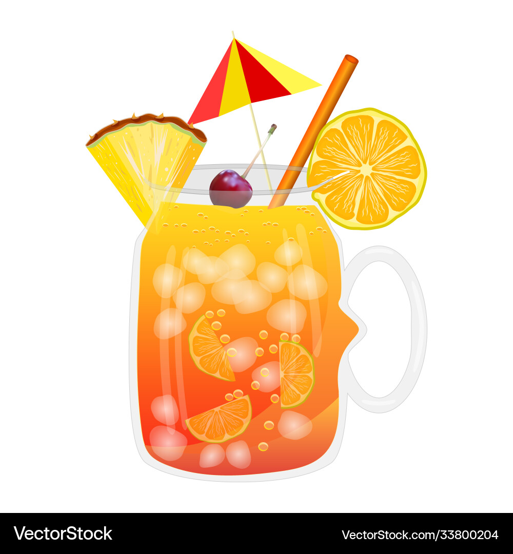 Rum punch cocktail isolated on white background Vector Image